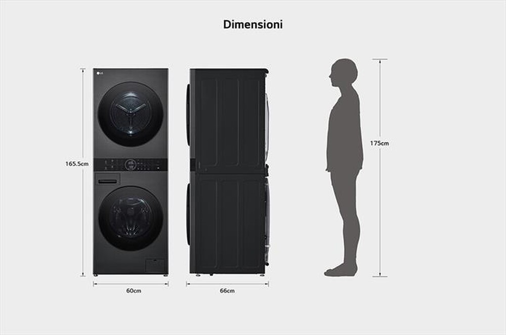 LG - Lavasciuga WASHTOWER WT1210BBF 12/10 Kg Classe A-Platinum Black ...