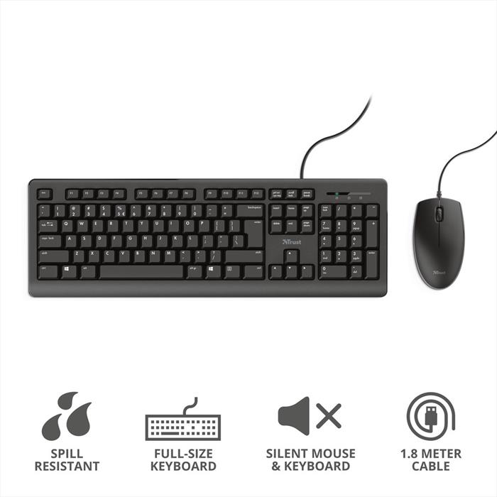 TRUST - PRIMO KEYBOARD AND MOUSE SET IT-Black | Euronics